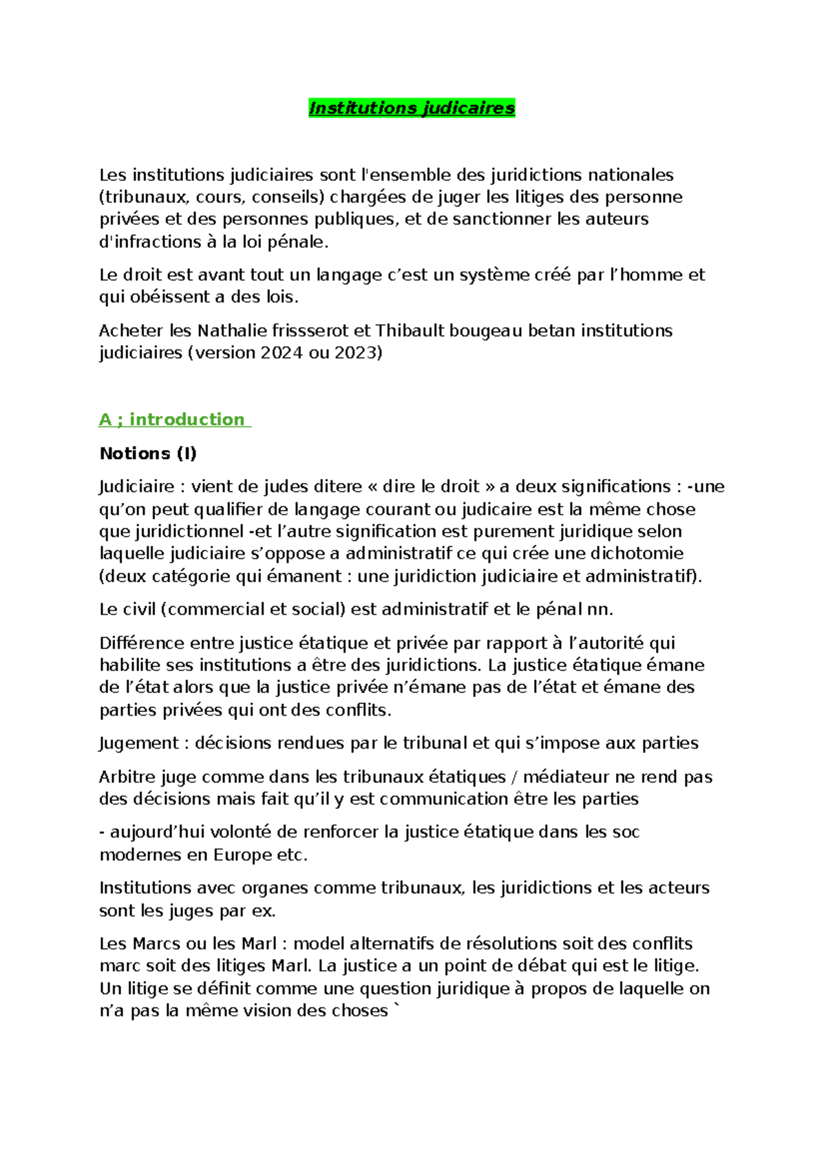 Institutions Judiciaires : Analyse et Principes de Justice (2023) - Studocu