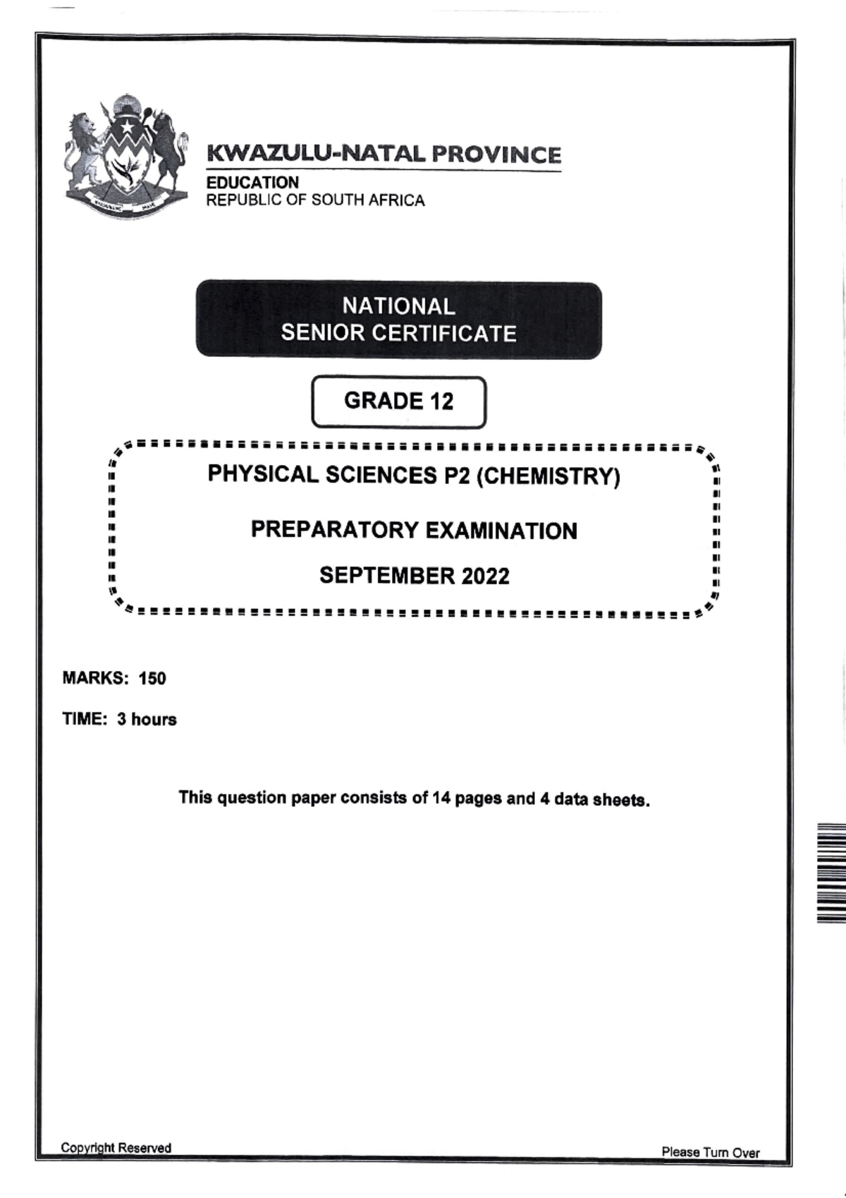 Grade 12 KZN Physical Sciences P2 September 2022 Exam Question Paper ...