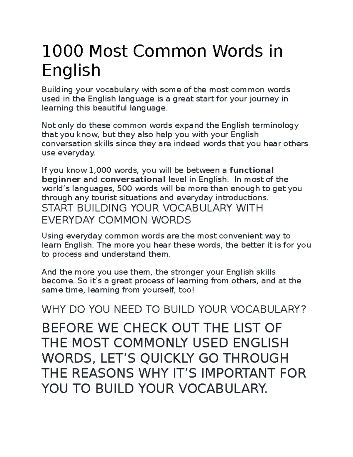 1000 Most Common Words in English - 1000 Most Common Words in English ...