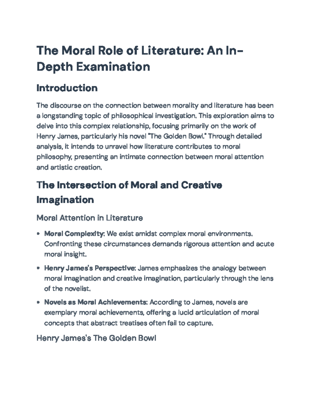 The Moral Role of Literature: Insight from Henry James's "The Golden ...