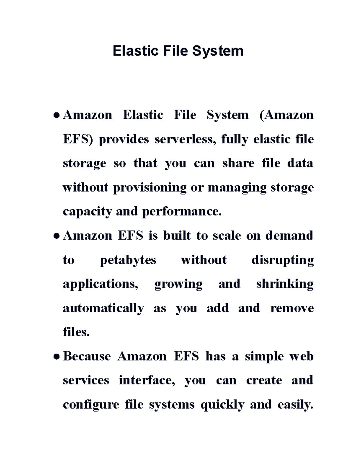 EFS and S3 Glacier: Overview of Amazon's File Storage Solutions - Studocu