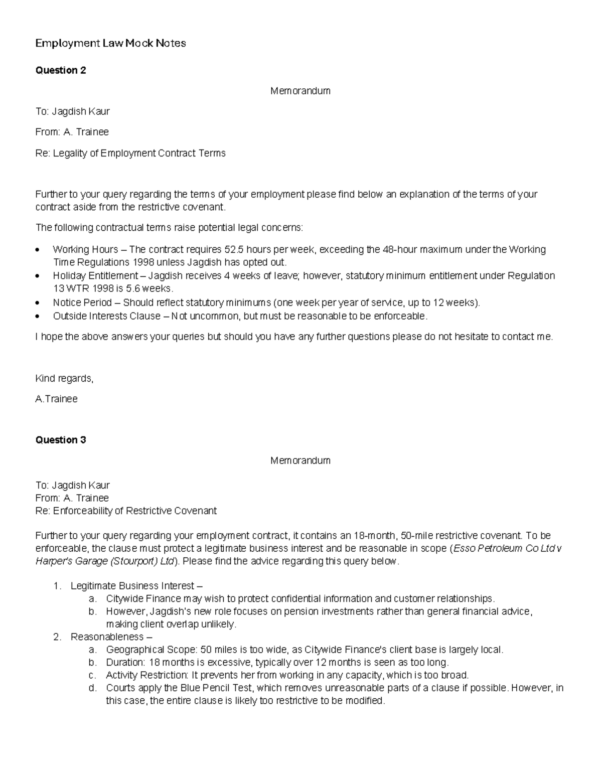 Employment Law Mock Notes: Legality of Contract Terms & Discrimination ...