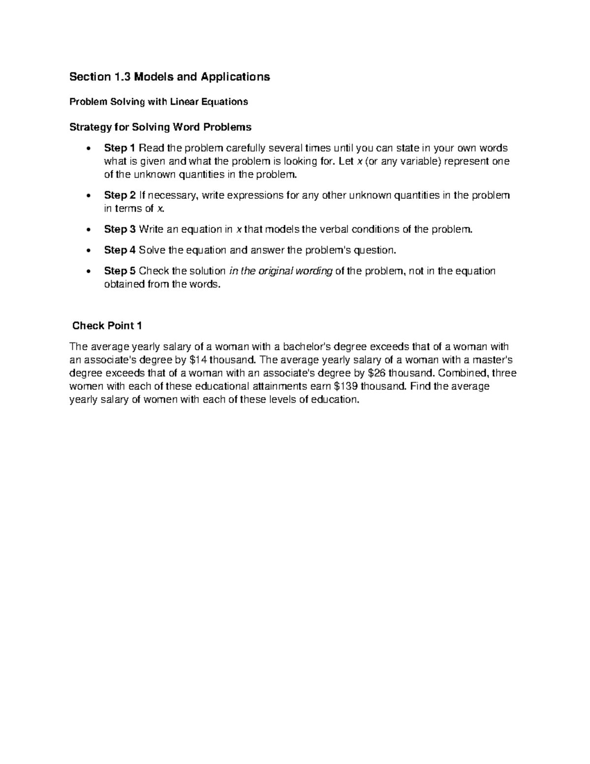 1.3 Linear Equations: Word Problem Strategies & Solutions Notes - Studocu