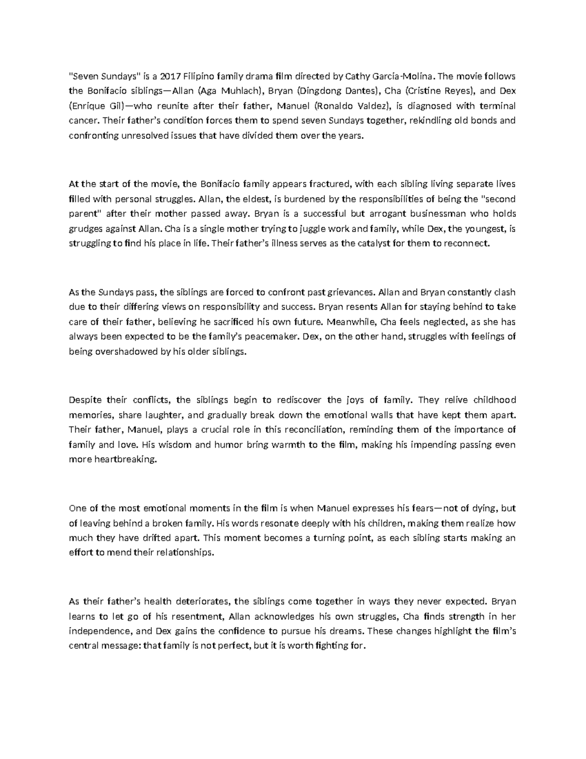 Seven Sundays - Summary - "Seven Sundays" is a 2017 Filipino family ...