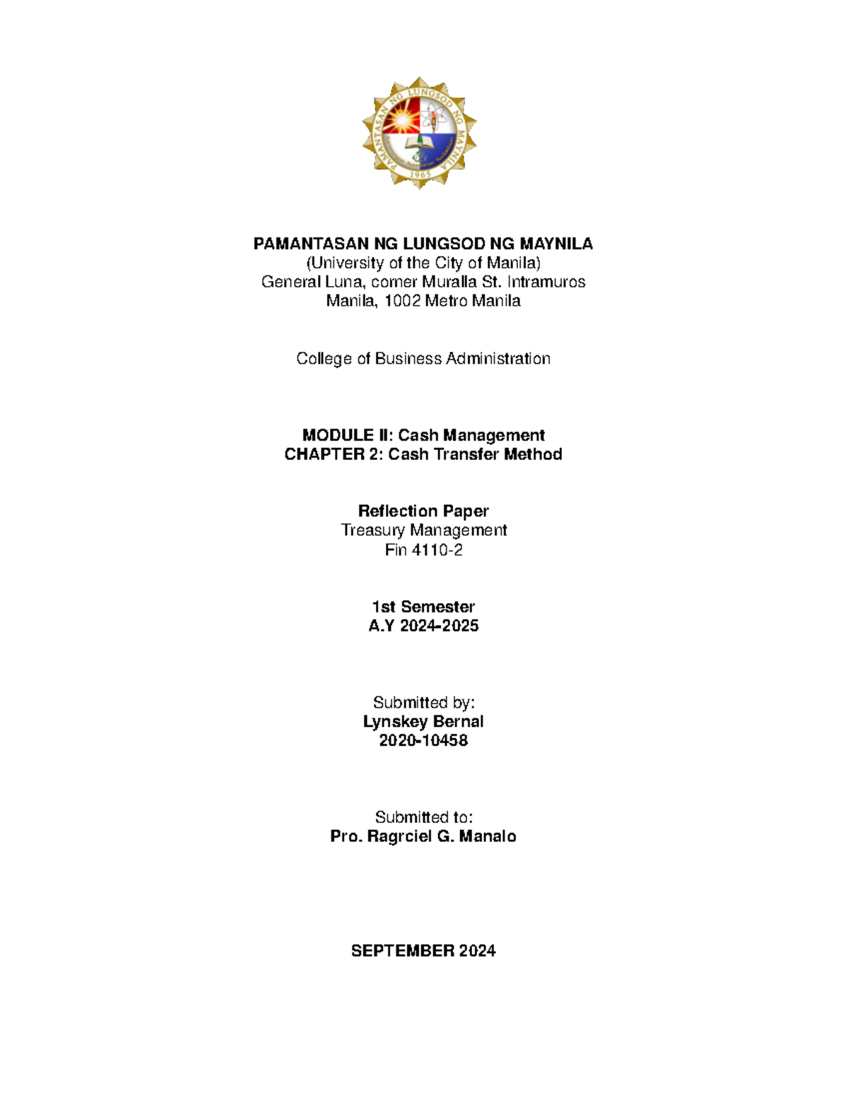 M2 CH2 TM Reflection Paper on Cash Transfer Methods in Fin 4110-2 - Studocu
