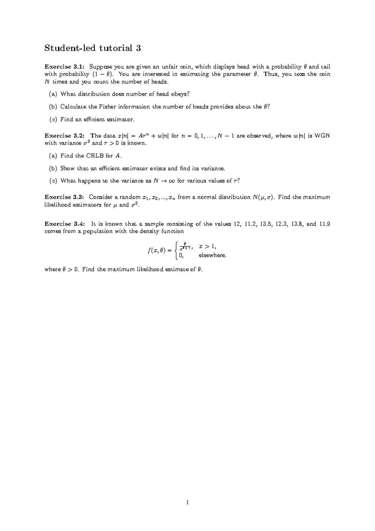 SLT3 Q - Questions for SLT - Student-led tutorial 3 Exercise 3: Suppose ...