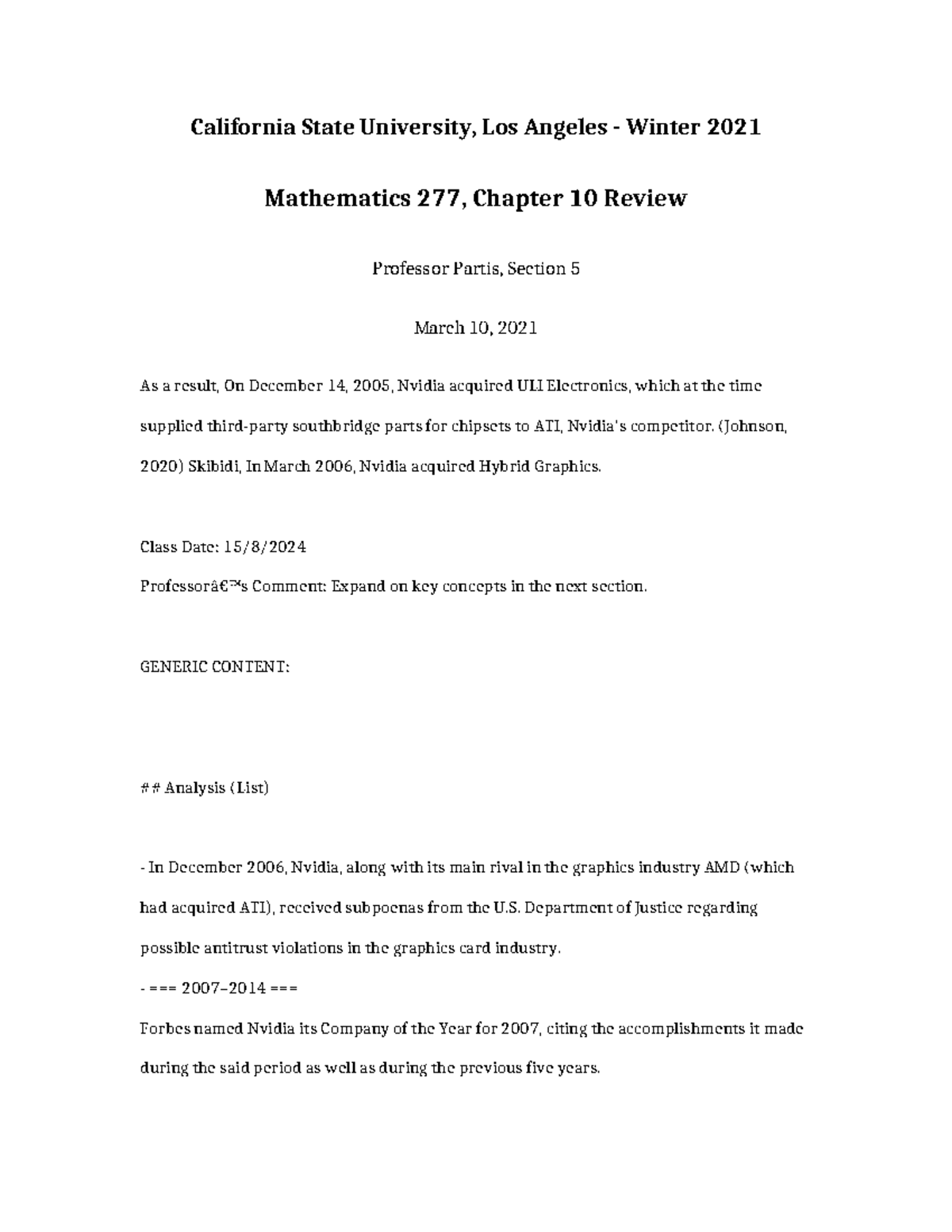 Mathematics 277 Chapter 10 Review - California State University, Los ...