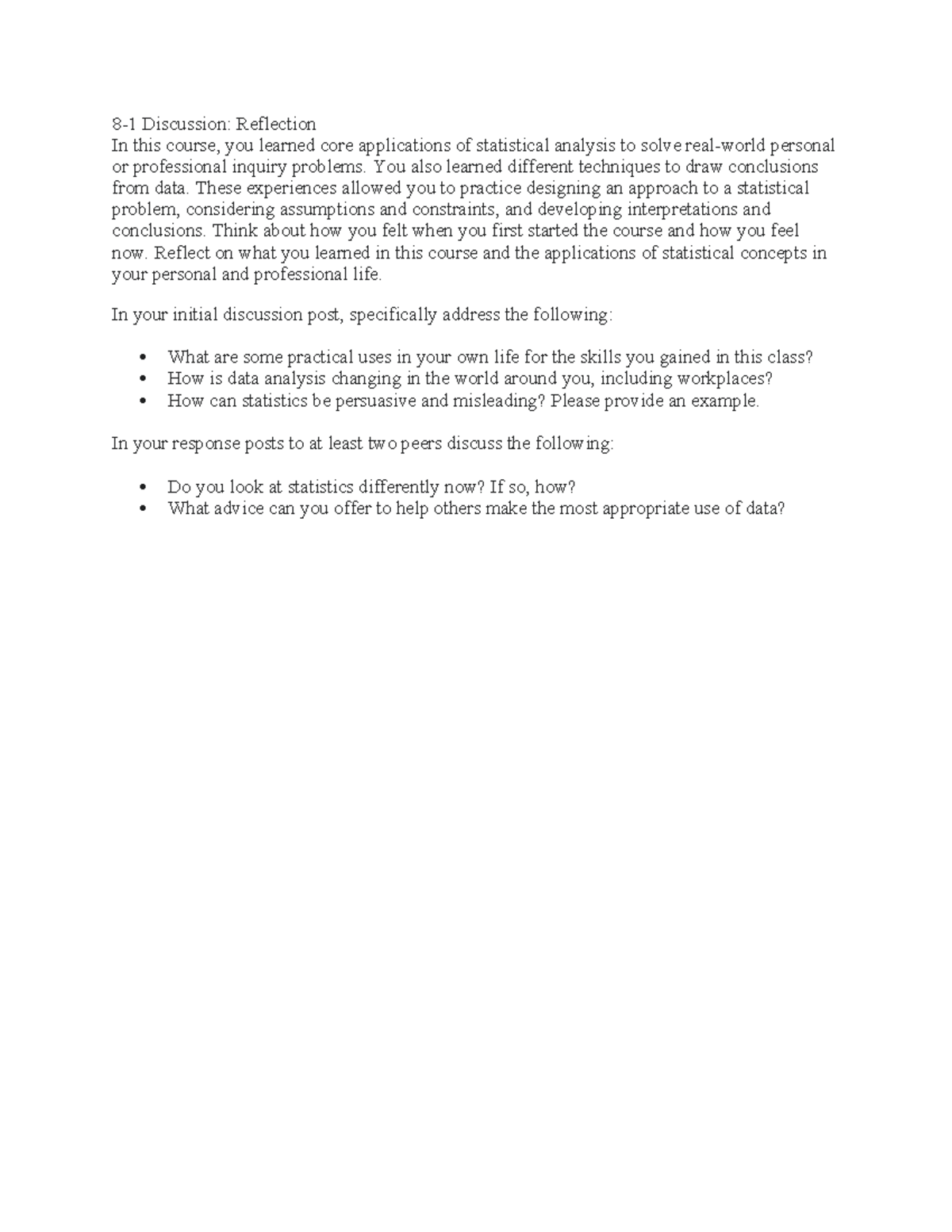 MAT 240 Week 8 Reflection: Discussing Statistical Applications - Studocu