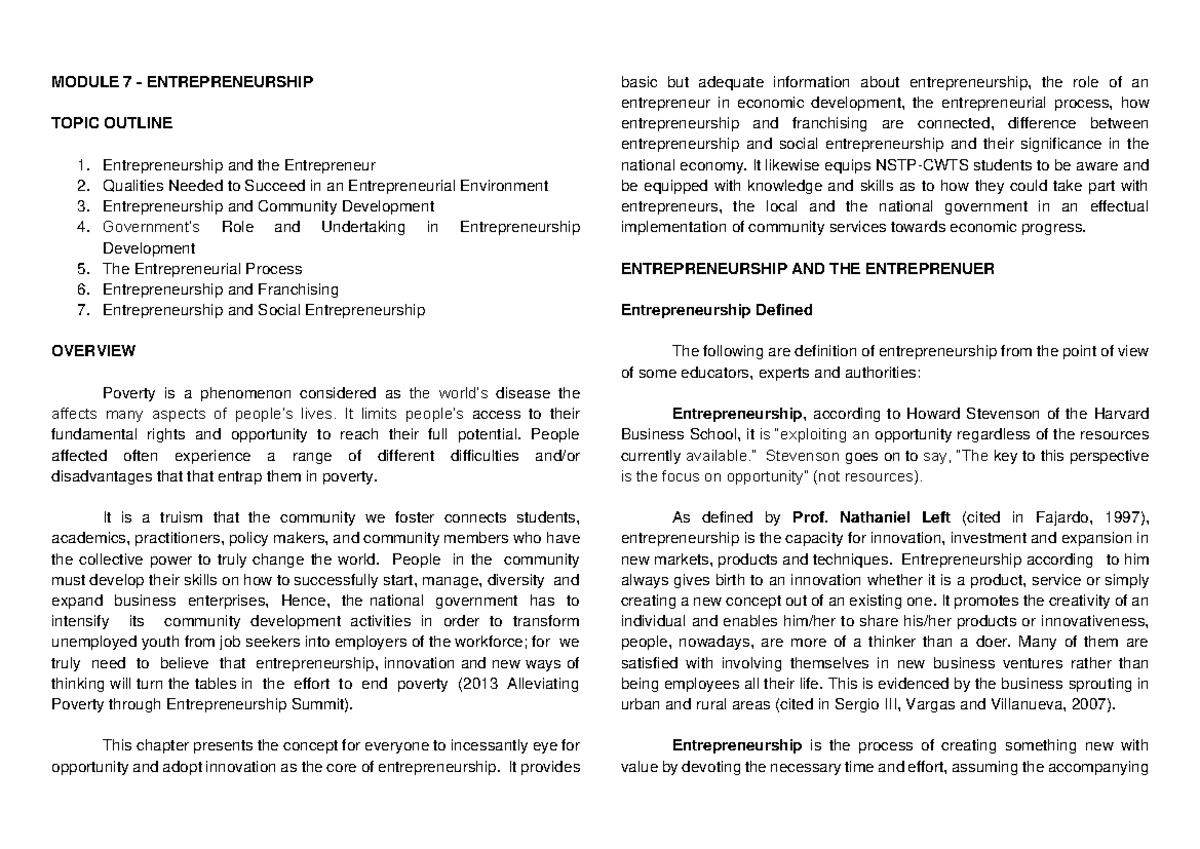 NSTP-Entrepreneurship Module 7 Review: Developing Community Solutions ...