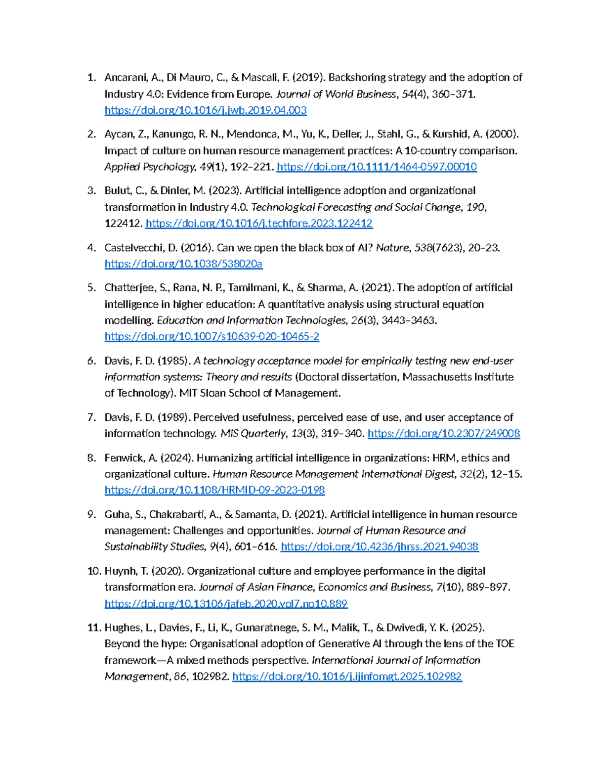 Final Exam References for AI and HRM Strategies in Industry 4.0 - Studocu
