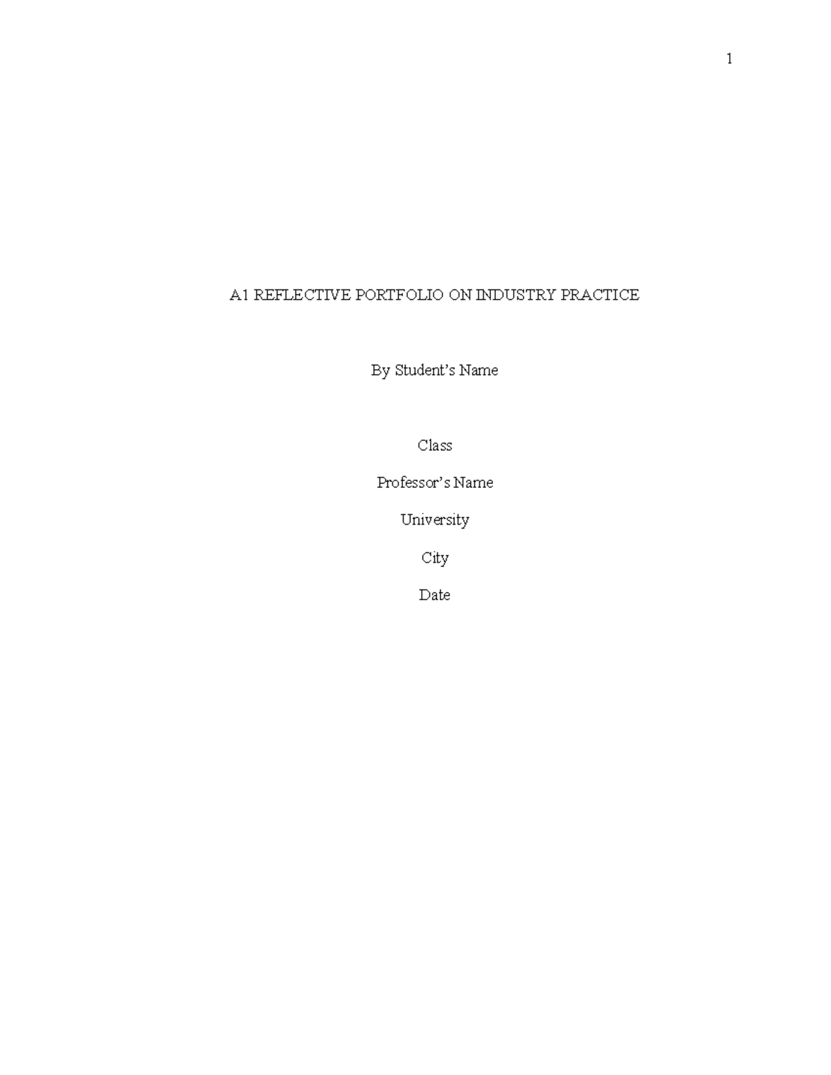 A1 Reflective Portfolio ON Industry Practice - A1 REFLECTIVE PORTFOLIO ...