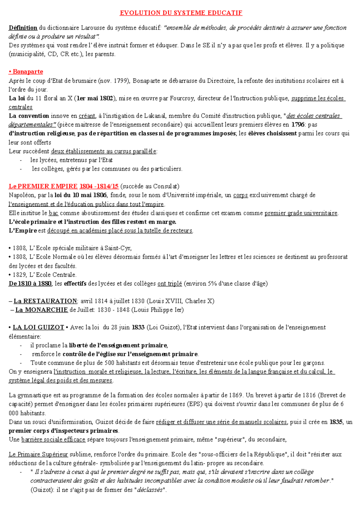 Évolution du Système Éducatif Français - SYST EDUCATIF - Studocu