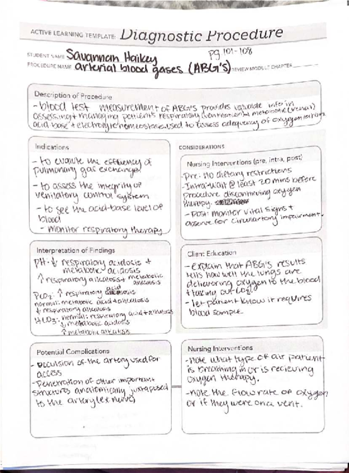 ACTIVE LEARNING TEMPLATE: Arterial Blood Gases Review - Studocu