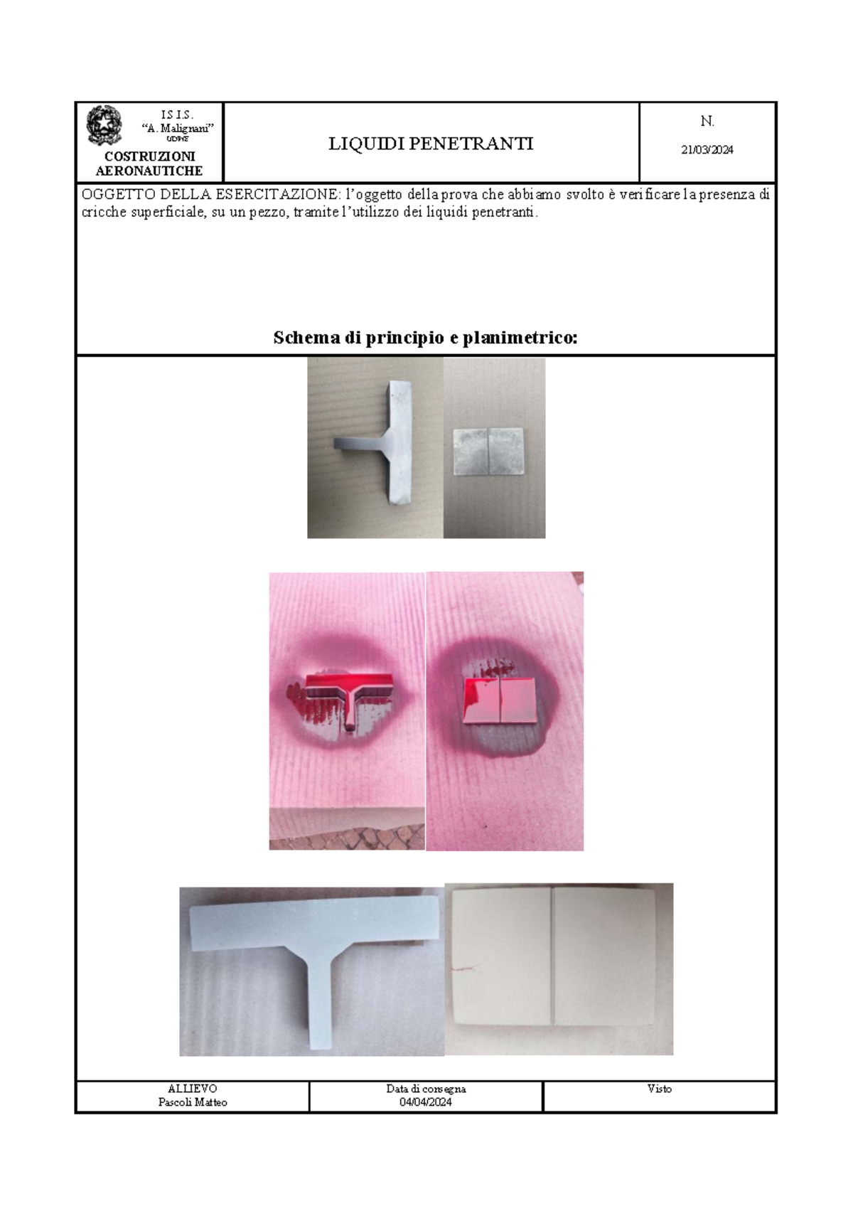 Esercitazione sui Liquidi Penetranti - 5AERB - Studocu