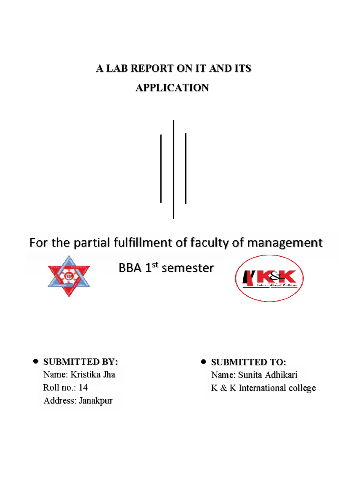 BBA 1st Sem Lab Report: MS Office Applications Overview - Studocu