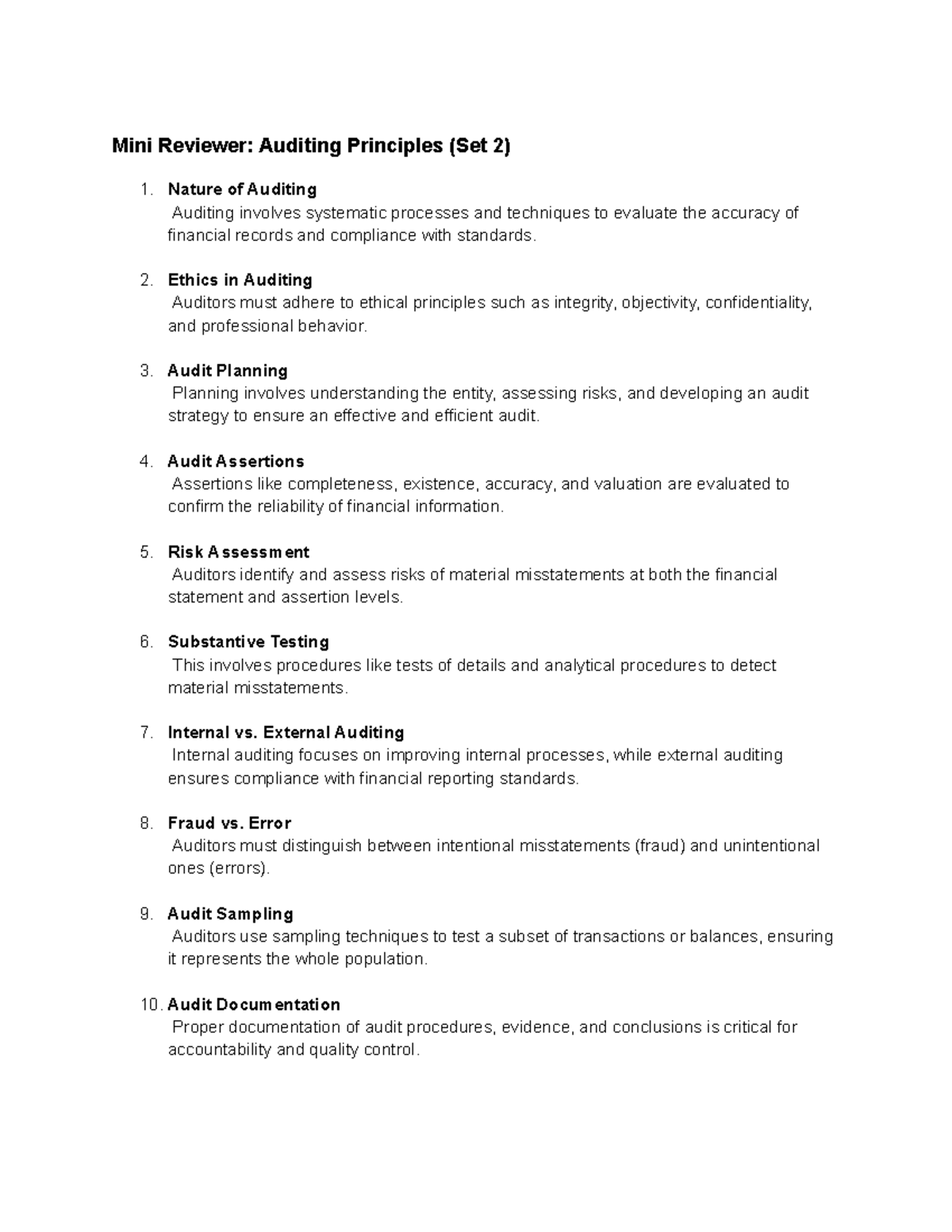 Auditing Reviewer No. 2 - Mini Reviewer: Auditing Principles (Set 2) 1 ...