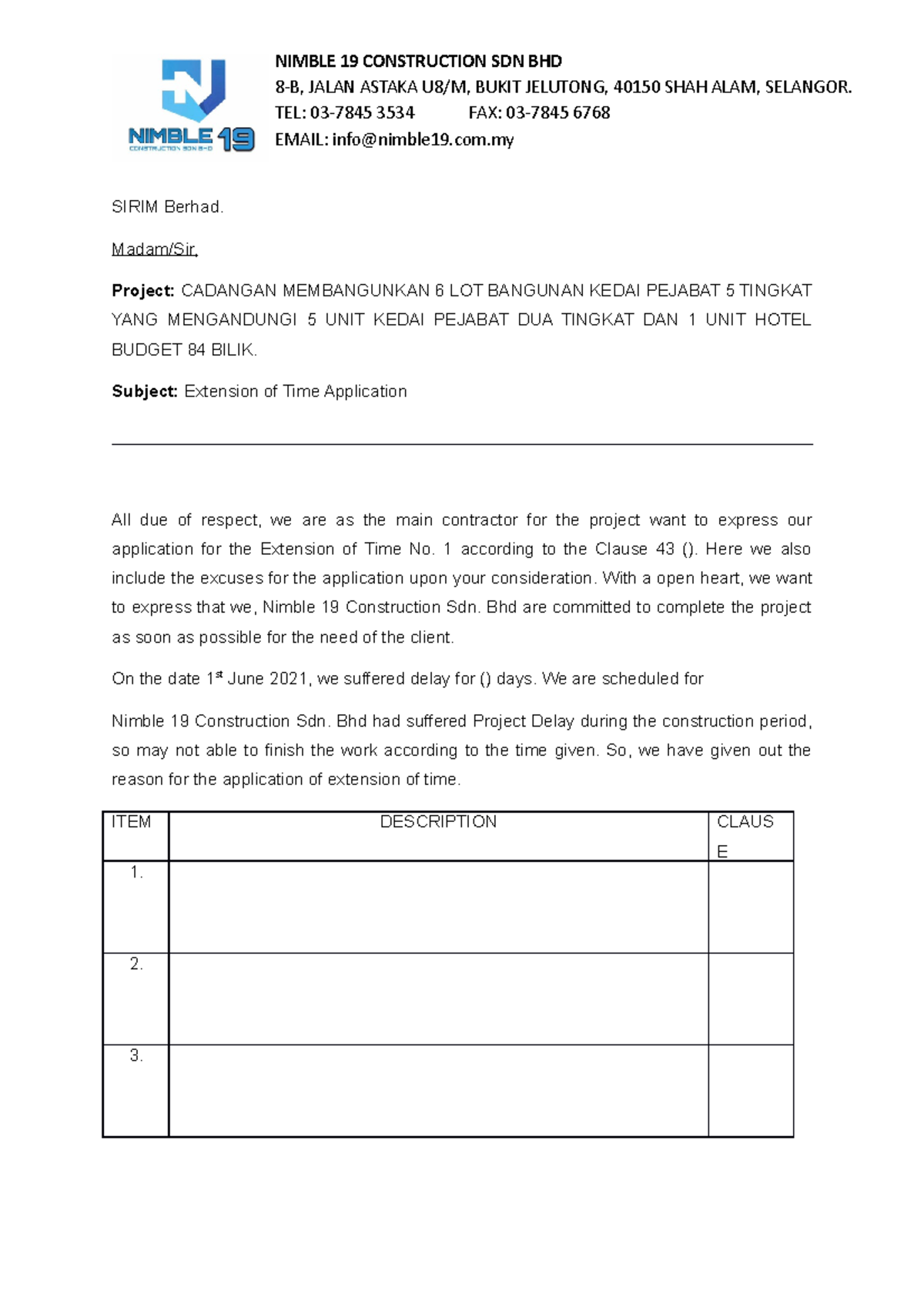 Project Extension of Time Application - CADANGAN MEMBANGUNKAN 6 LOT ...