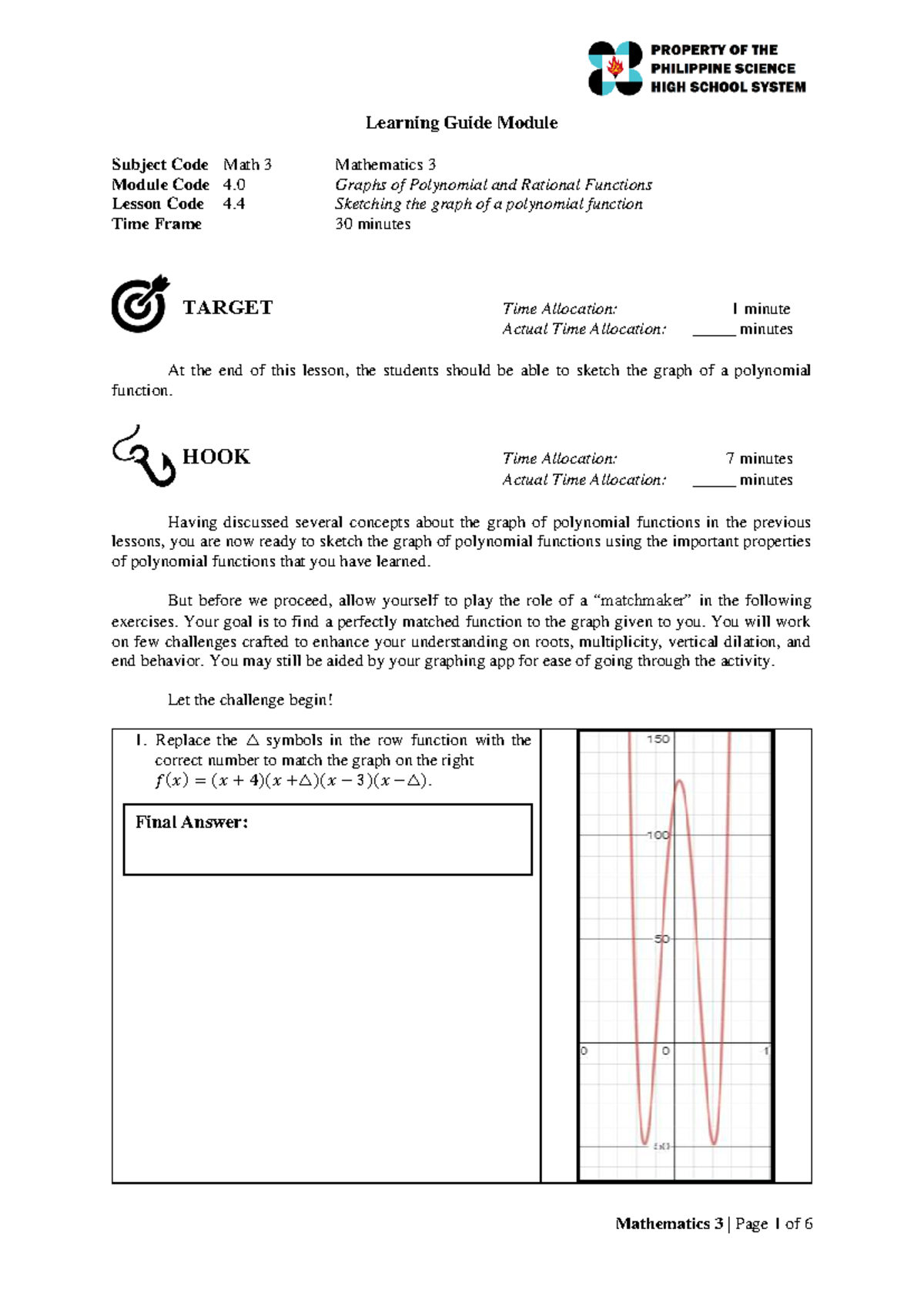 Math 3 Module 4.4: Sketching Graphs of Polynomial Functions - Studocu