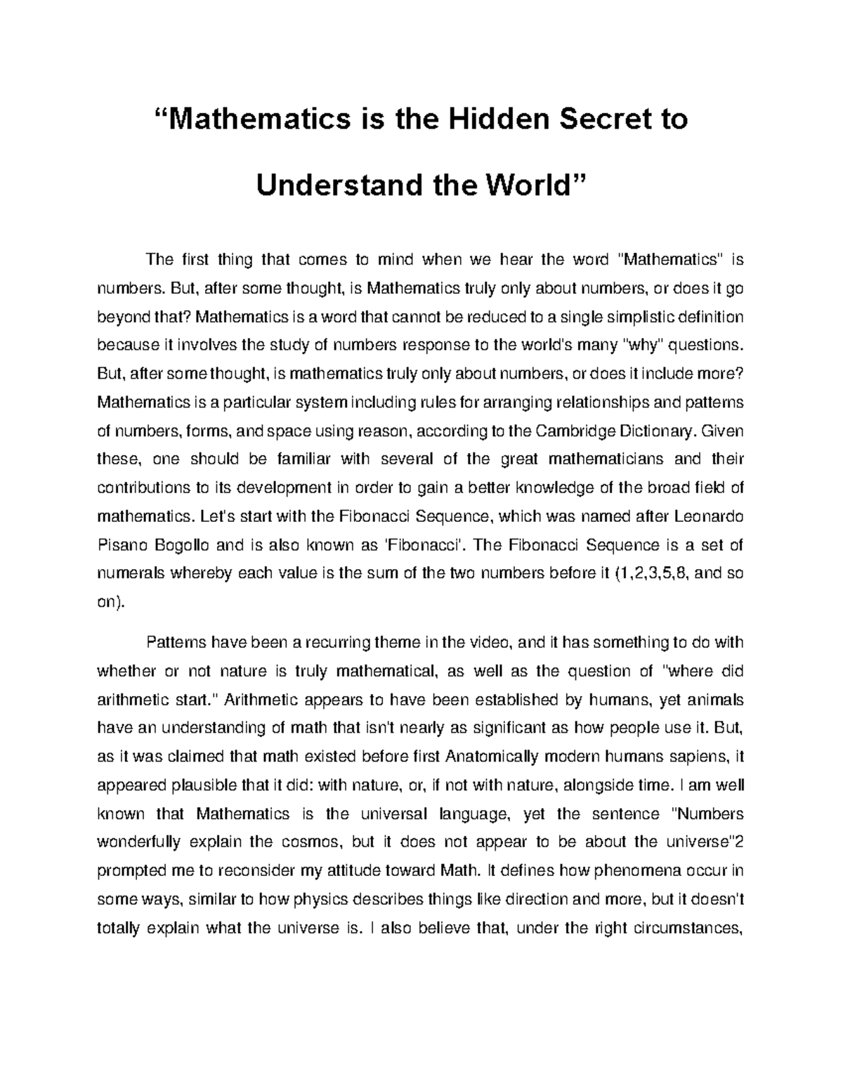 Secret to Understand the World - “Mathematics is the Hidden Secret to ...