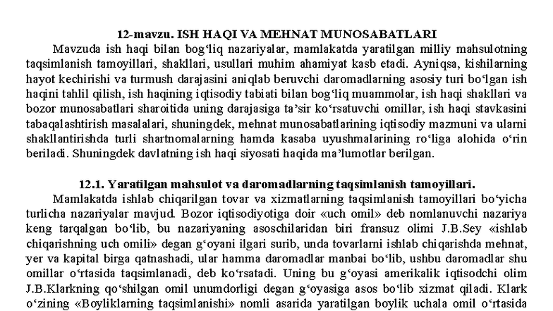 12-mavzu: Ish Haqi va Mehnat Munosabatlari - Iqtisodiyot Nazariyasi ...