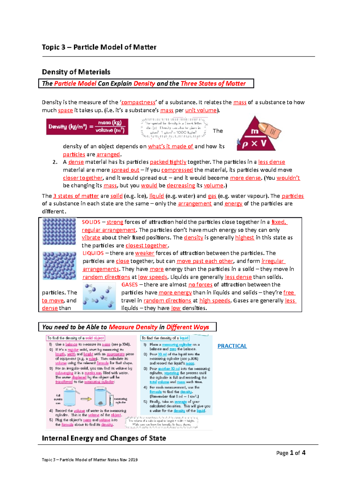 GCSE Physics Revision Notes - P3: Particle Model of Matter (Nov '19 ...
