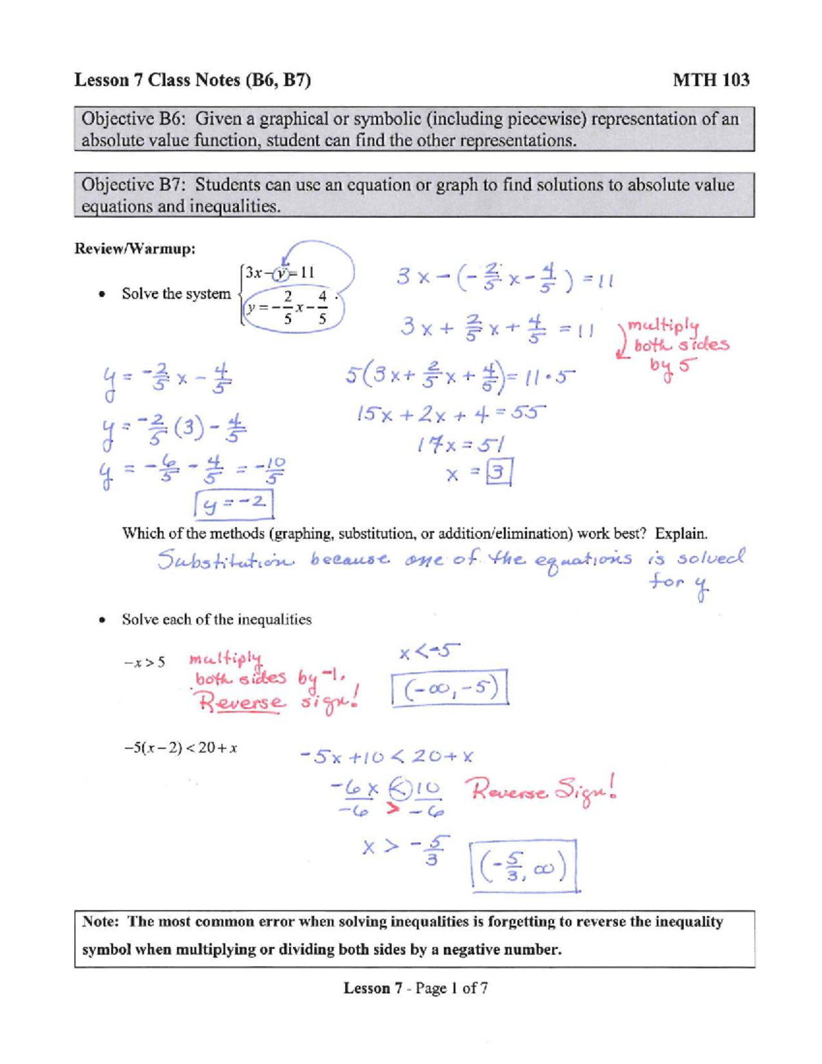 Lesson 7 Class Notes on Absolute Value Functions (MTH 103 B6, B7) - Studocu