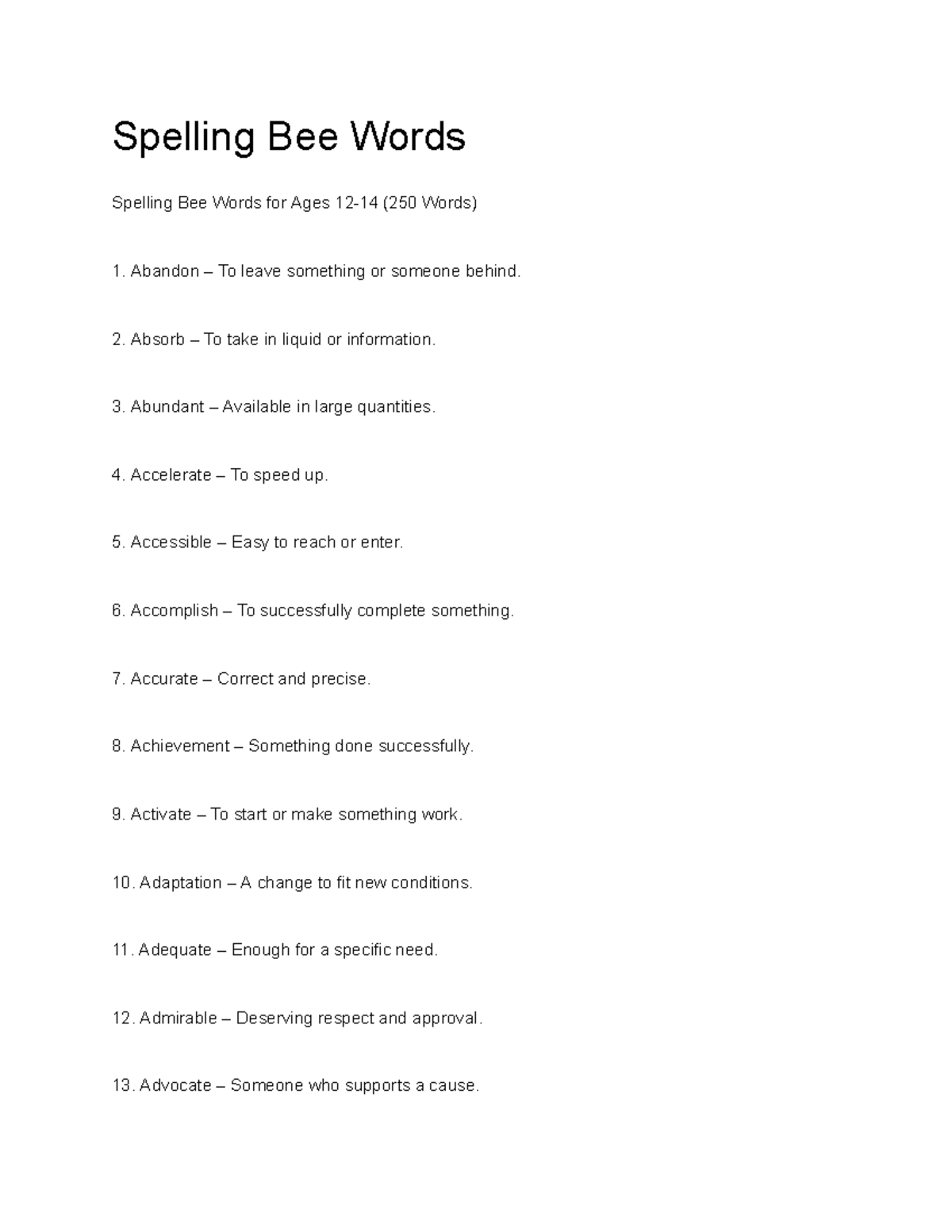 Iviwe Minds Spelling(12-14) - Spelling Bee Words Spelling Bee Words for ...