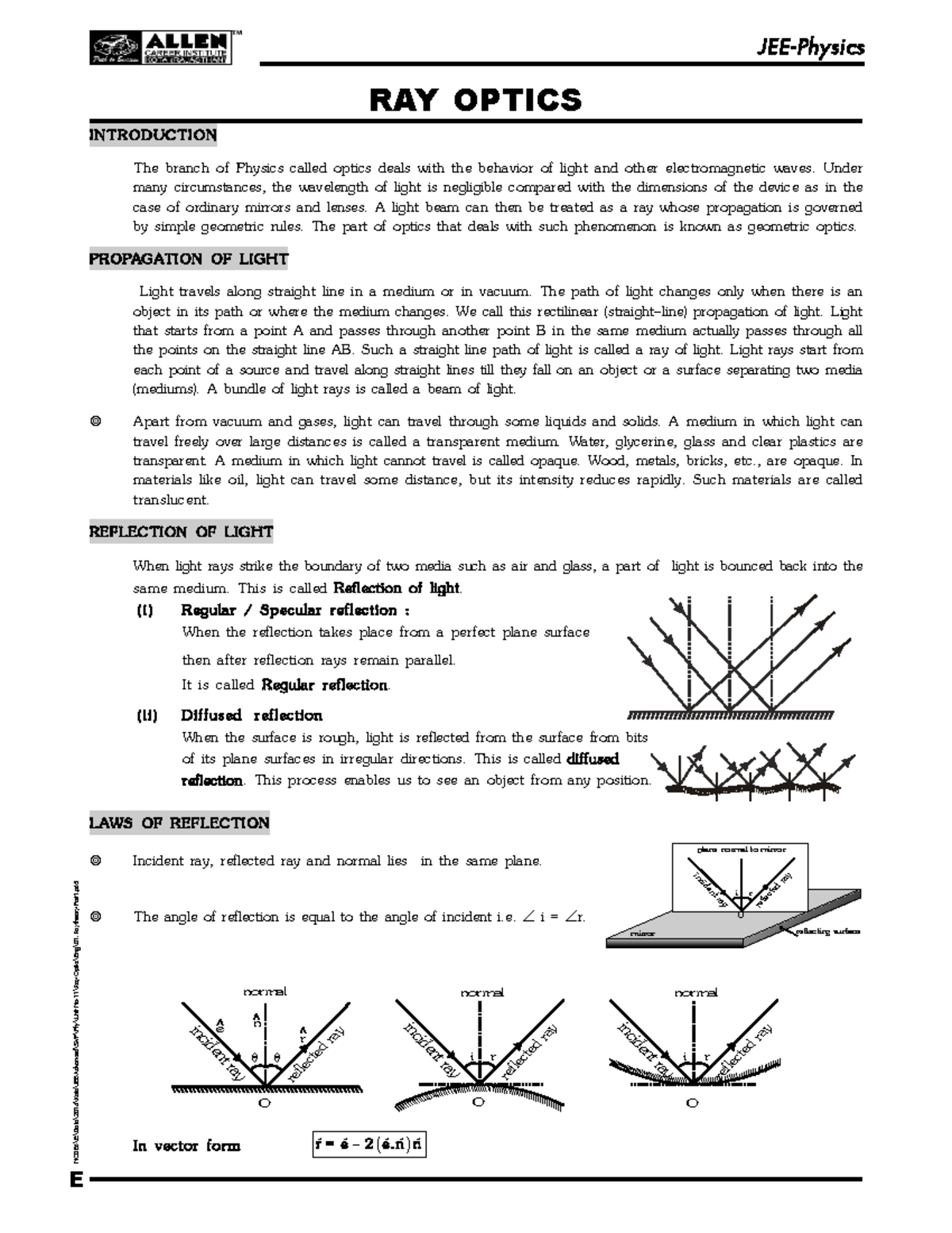 RAY OPTICS I: Introduction to Geometric Optics Concepts - Studocu