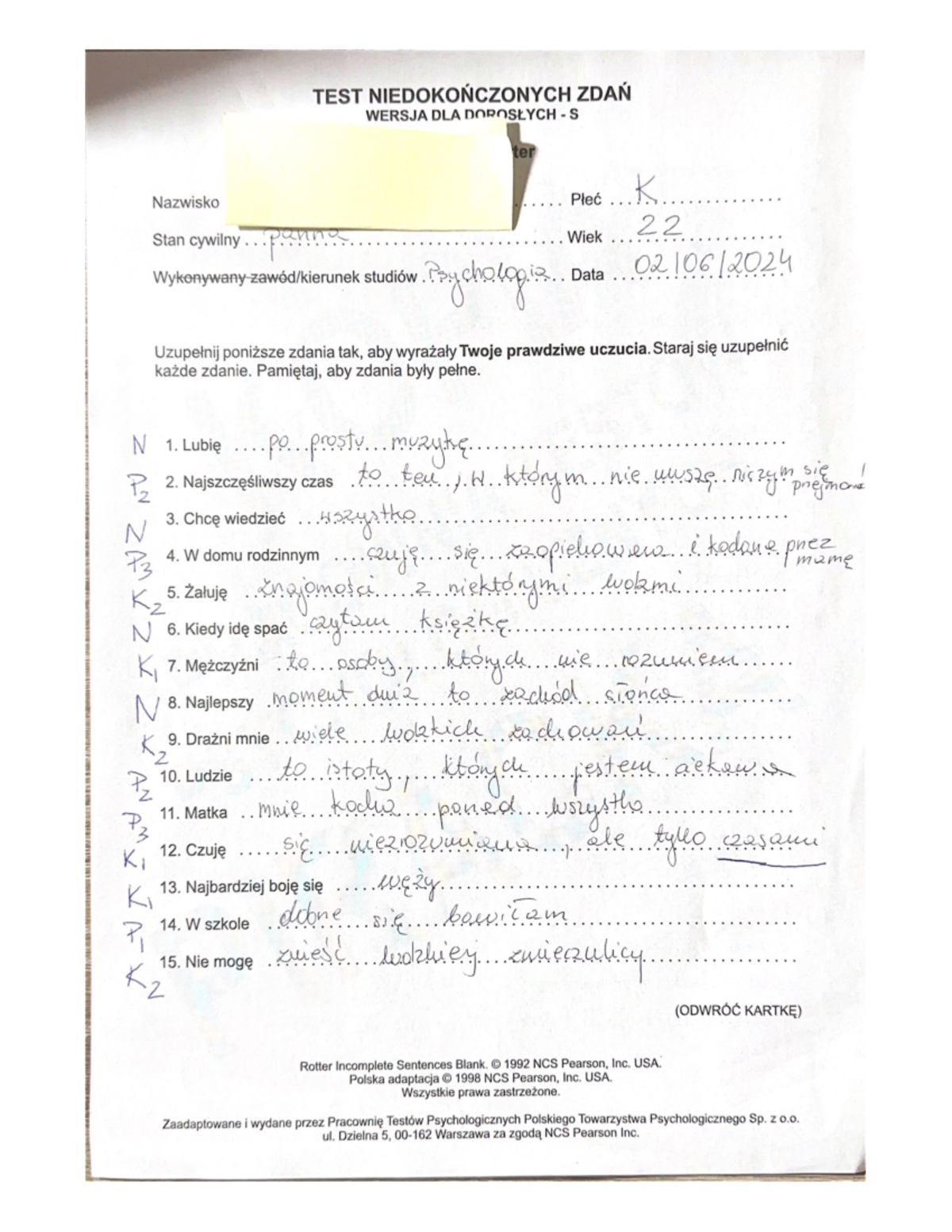 RISB - Test Niekonczonych Zdań dla Dorosłych - Wyniki - Studocu