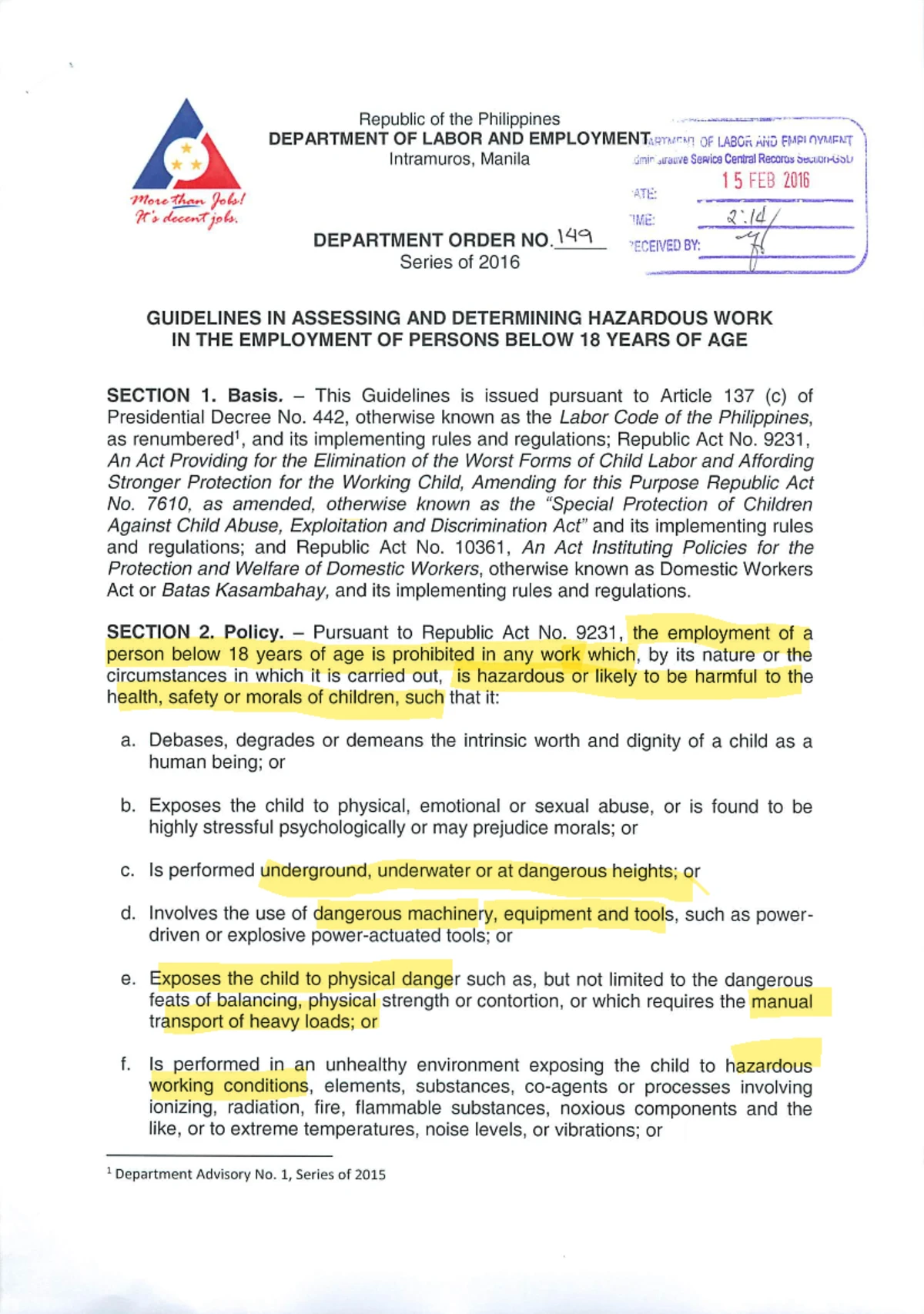 LAW - IRR DO No. 198-18: Implementing Rules on Occupational Safety and ...