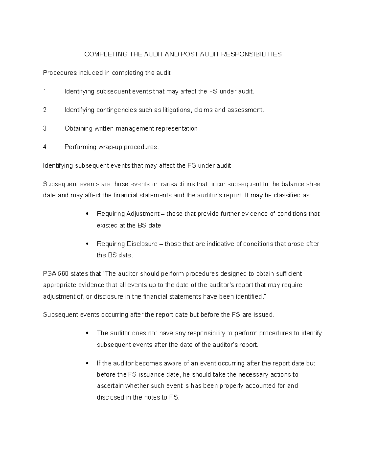 Post-Audit Responsibilities and Procedures for FS Adjustments - Studocu