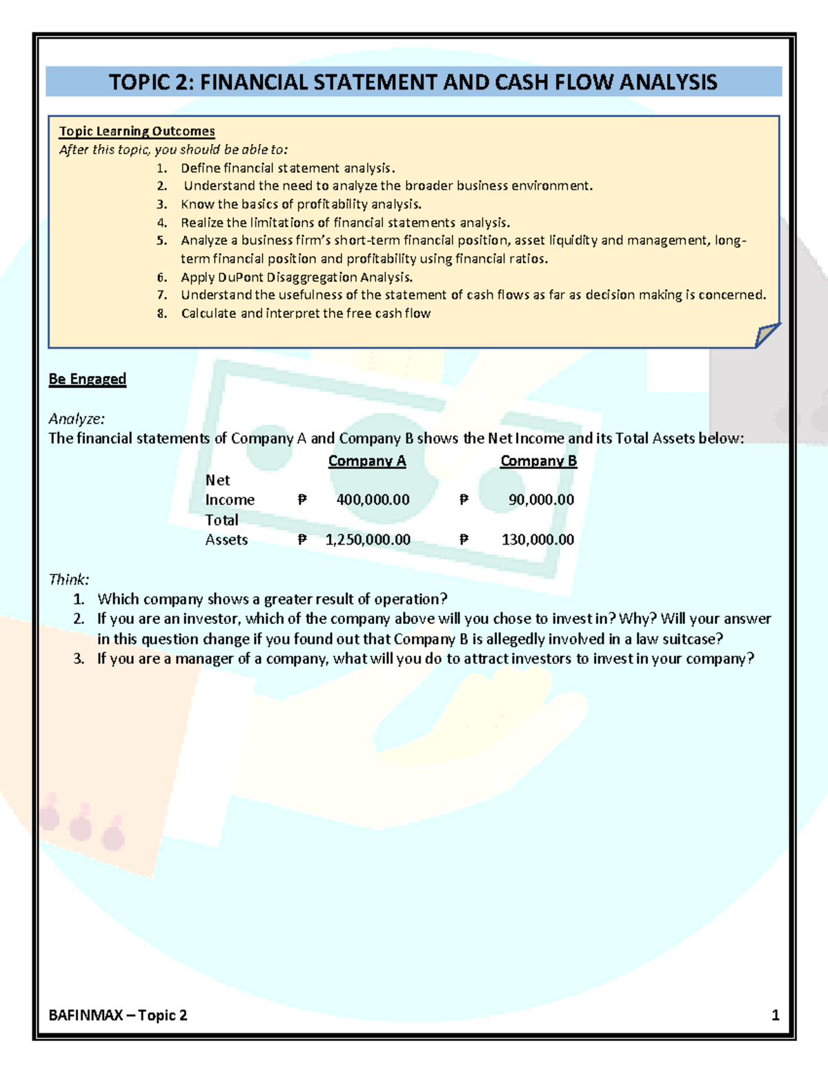 2 Financial Statement and Cash Flow Analysis 1 - TOPIC 2: FINANCIAL ...
