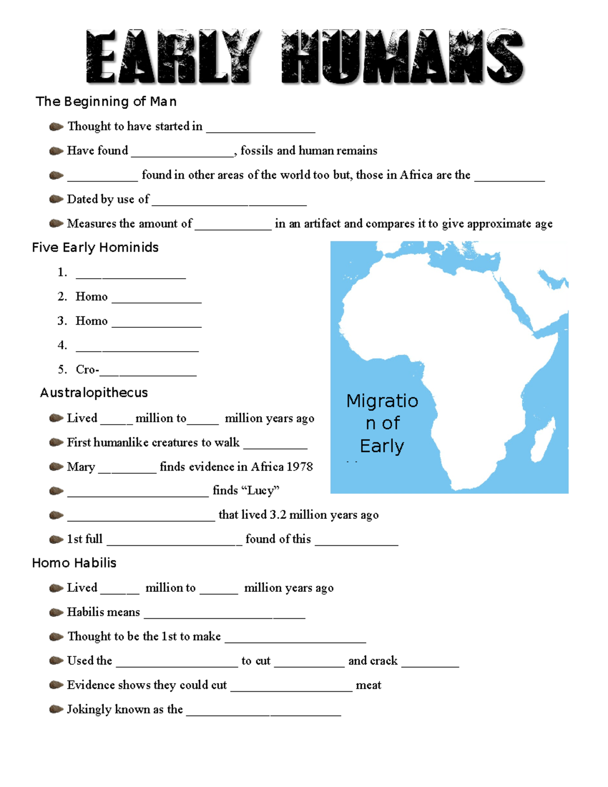 Early Humans: Guided Notes on Hominids and Migration Patterns - Studocu