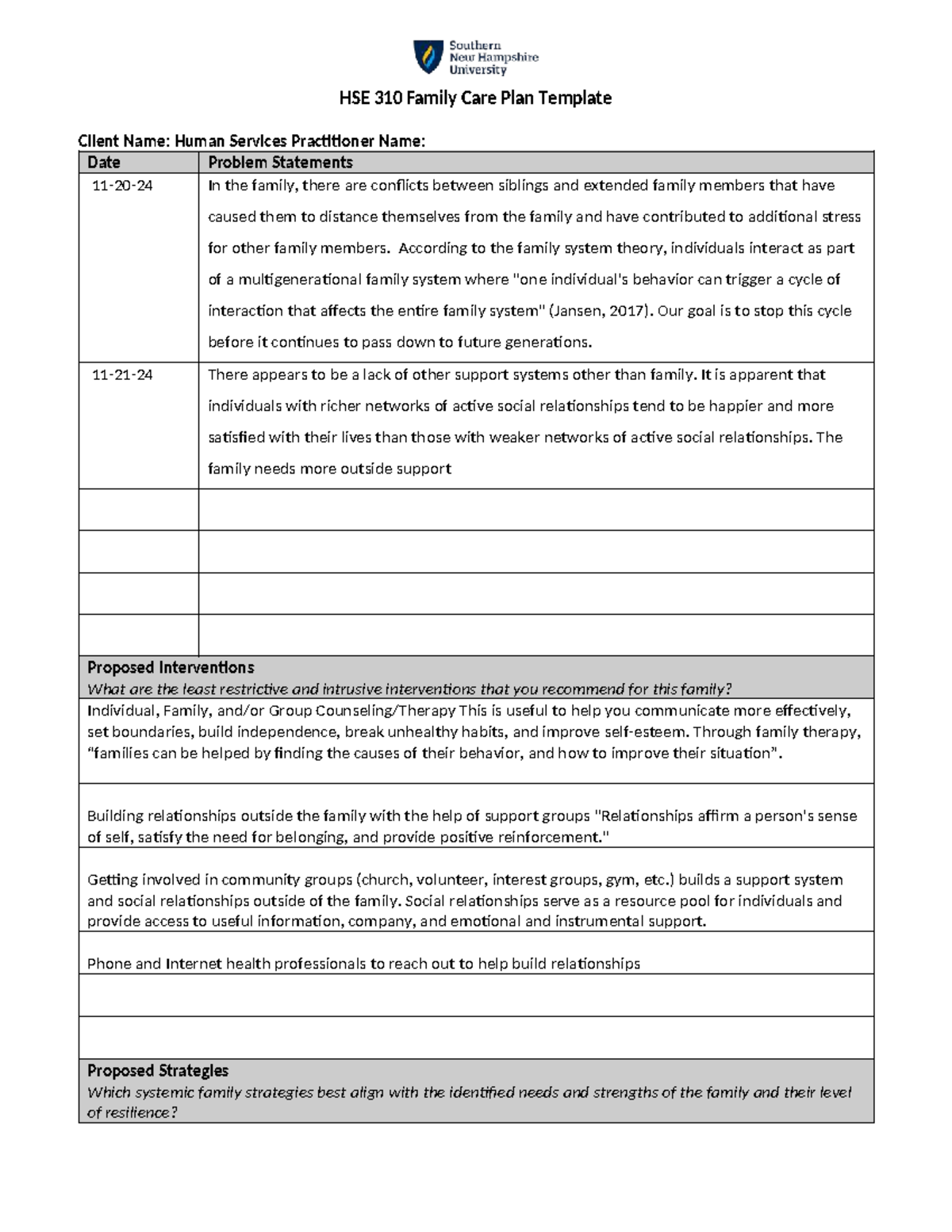 HSE 310 Family Care Plan Template-5 - HSE 310 Family Care Plan Template ...
