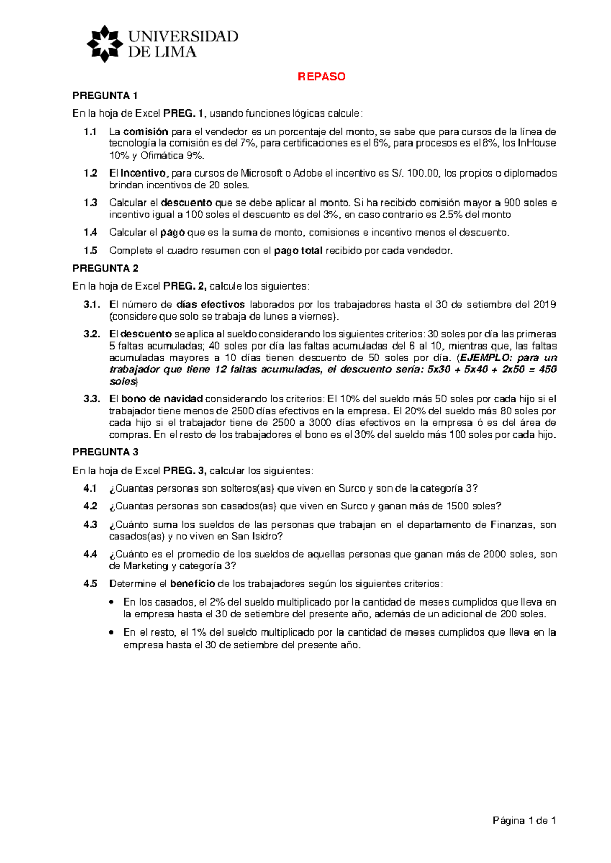 Repaso Preguntas Excel - Cálculos de Comisiones y Descuentos - Studocu