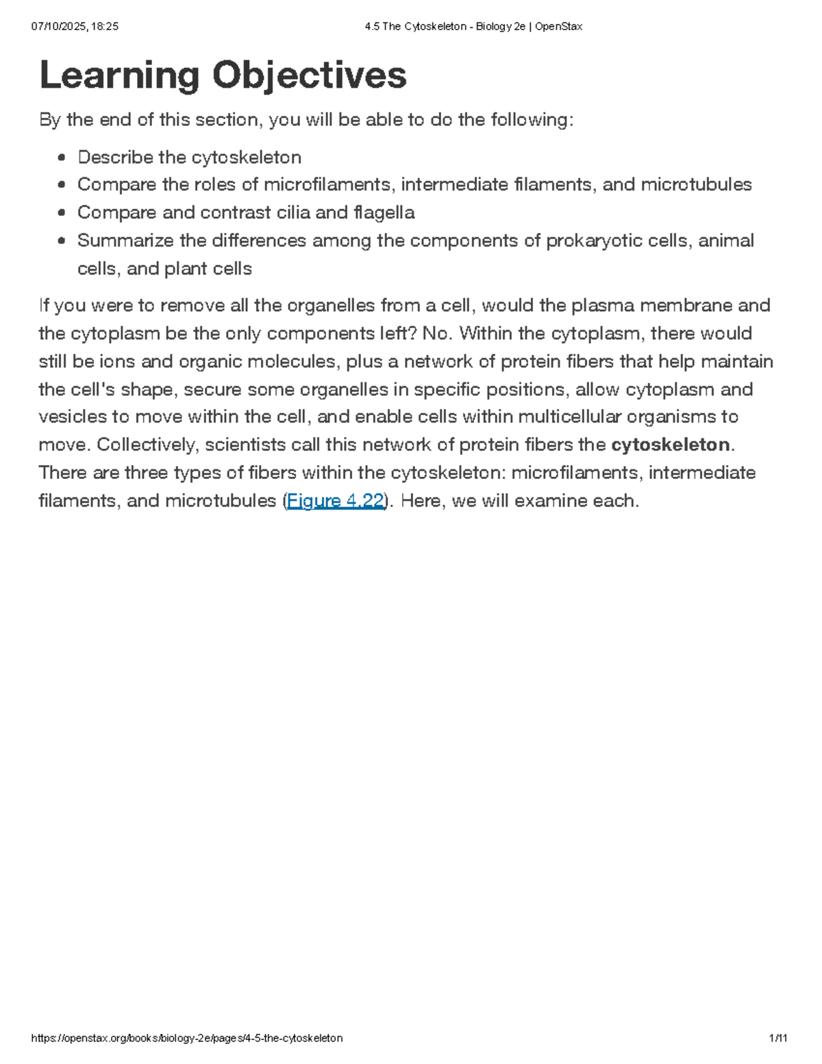 Biology 2e: The Cytoskeleton - Structure & Function Overview - Studocu