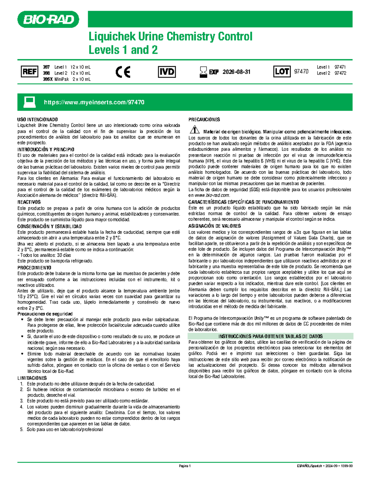 Liquichek Urine Chemistry Control Levels 1 & 2 - 97470 - Studocu