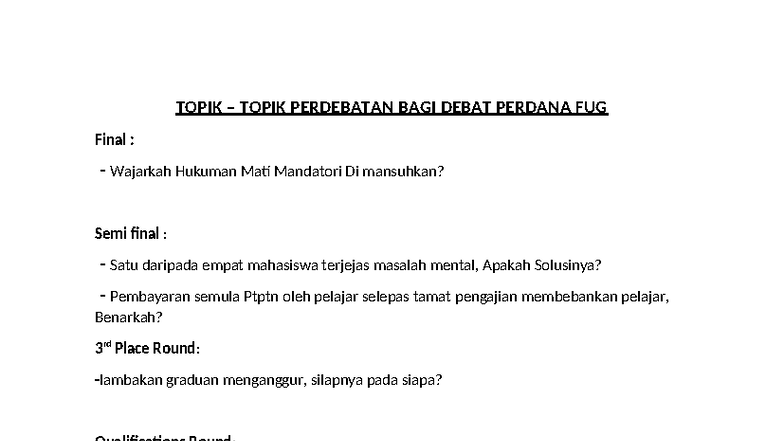 Topik- Topik debat - IDK - TOPIK – TOPIK PERDEBATAN BAGI DEBAT PERDANA ...