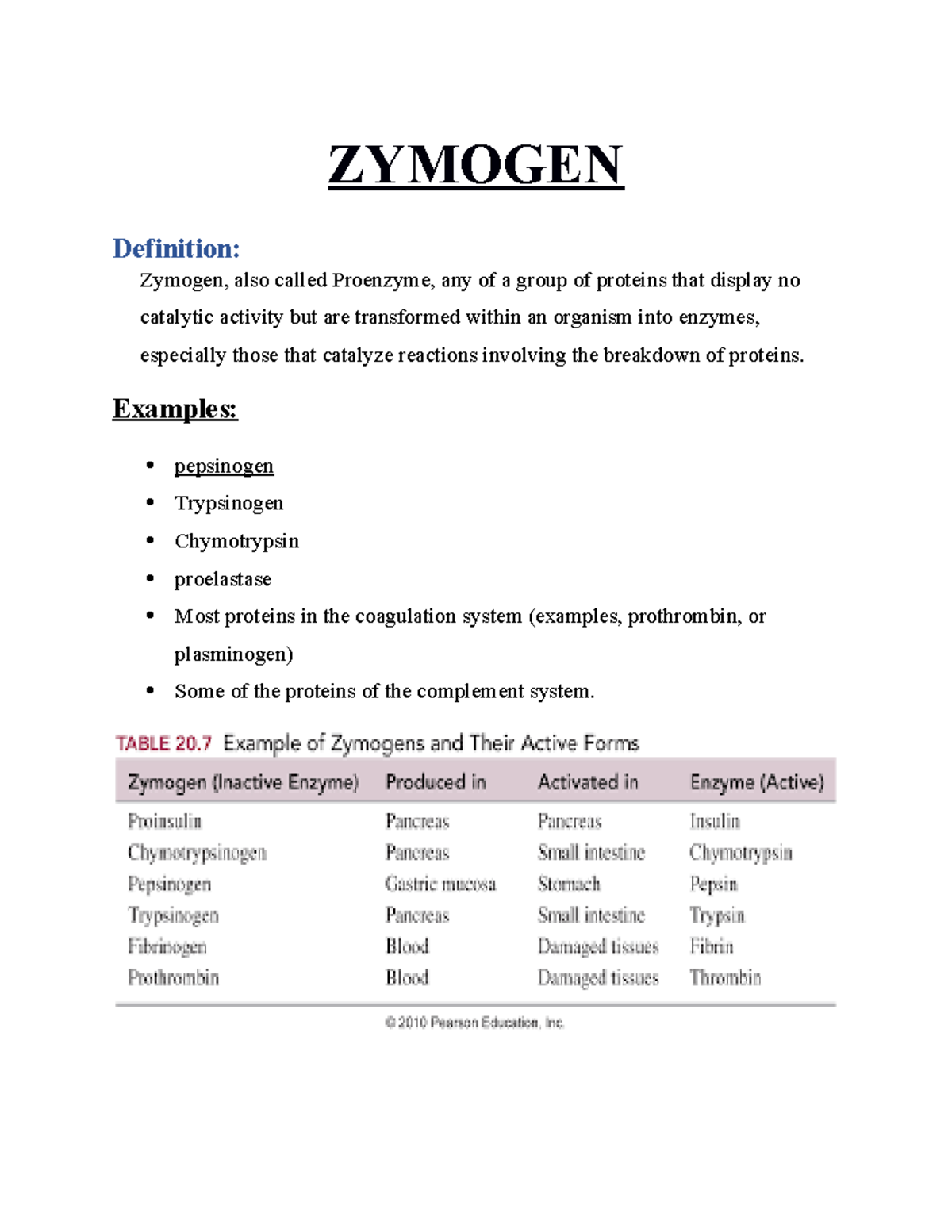 Assignment of zymogens - ZYMOGEN Definition: Zymogen, also called ...