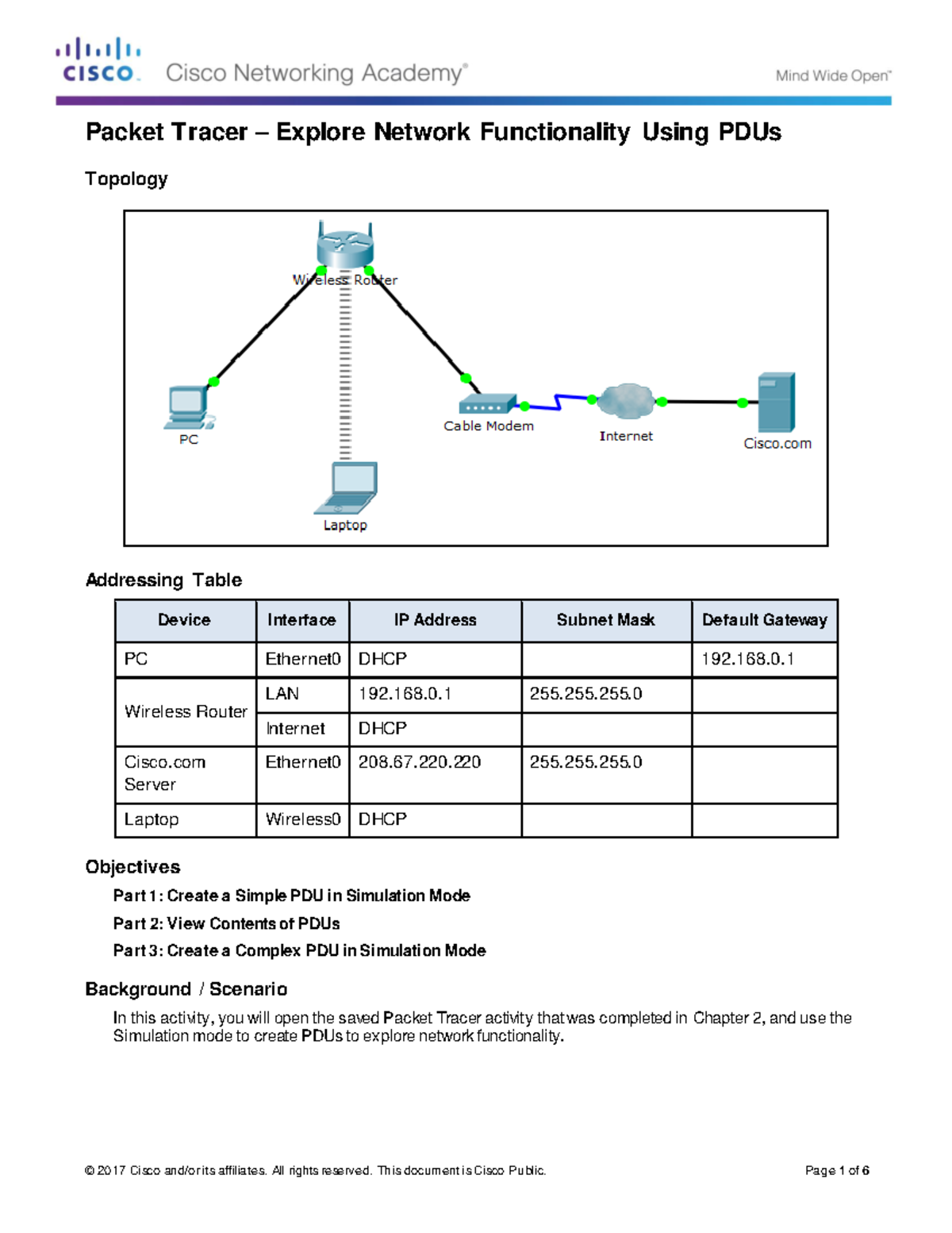 3.1.1.3 Packet Tracer - Exploring Network Functionality with PDUs - Studocu