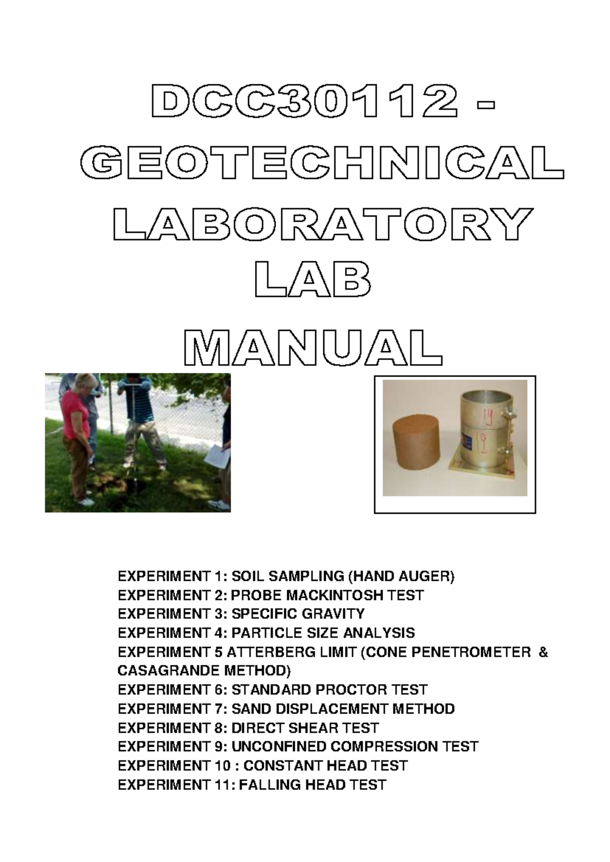 LAB Sheet for Geotechnical Engineering Experiments (CC304) - Studocu