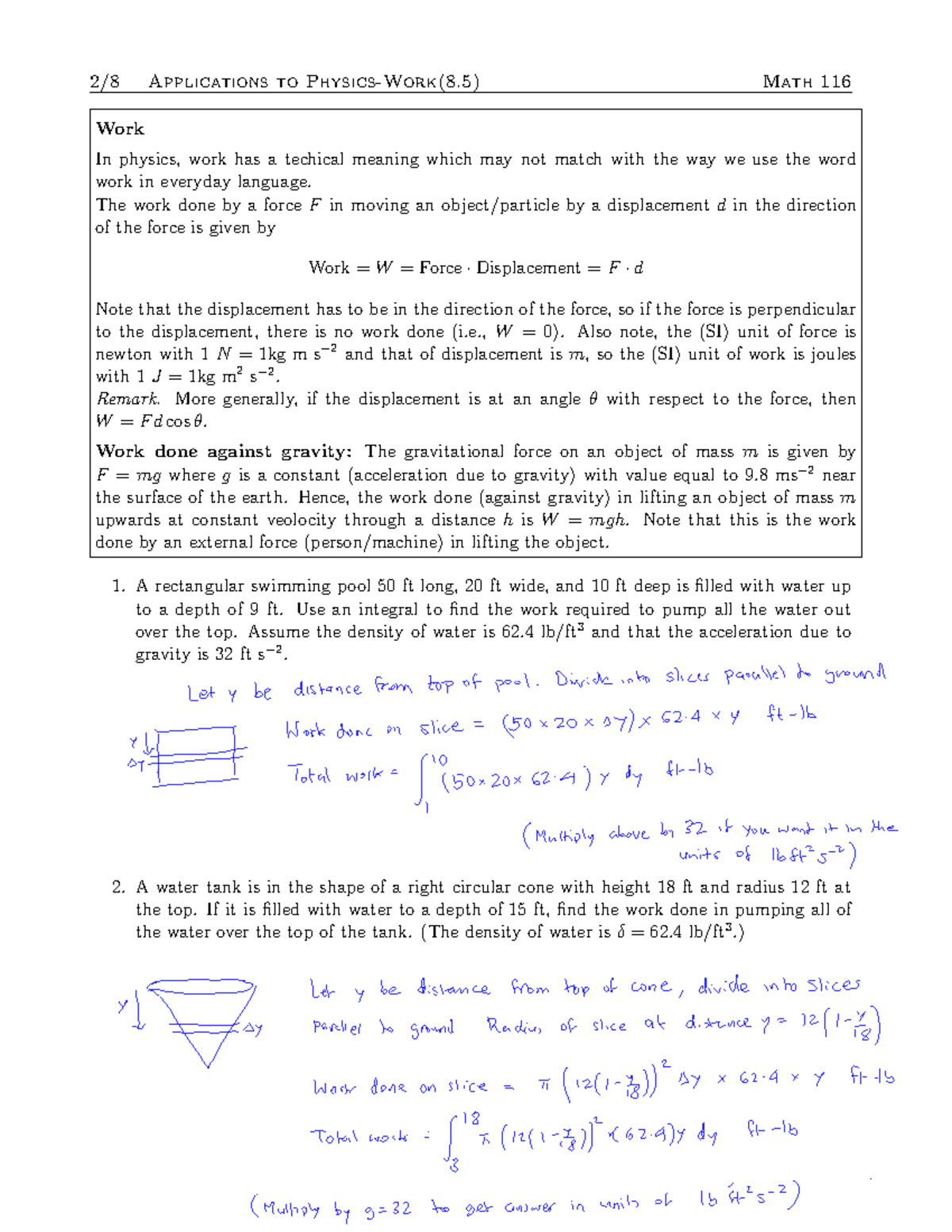 Math 116 - Ch8Sec5: Work Problems & Solutions for Exams - Studocu