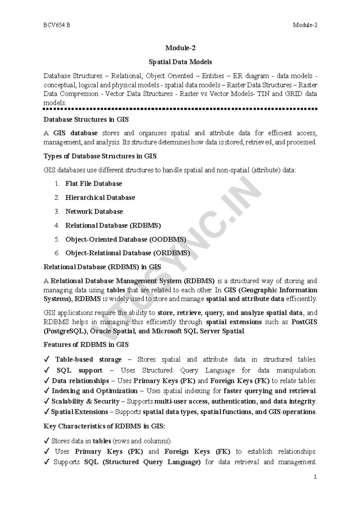 BCV654 B Spatial Data Models: Database Structures & ER Diagrams - Studocu