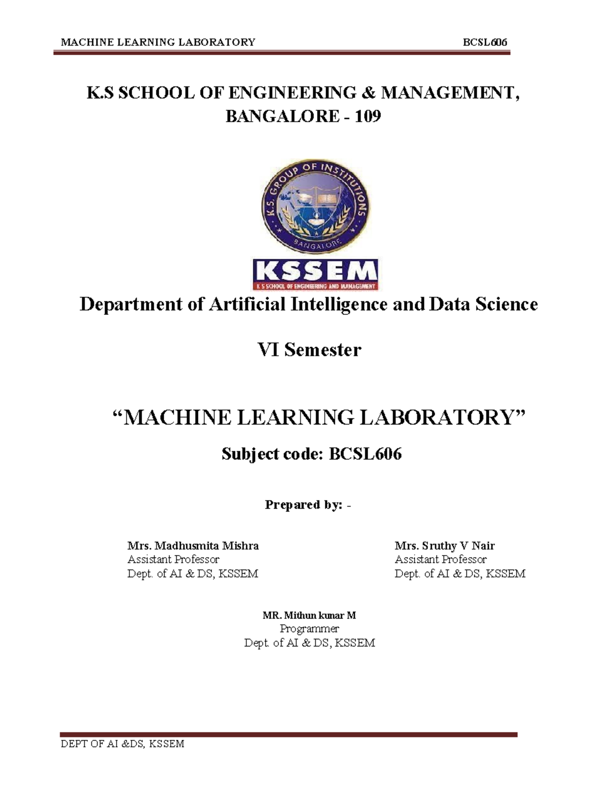 Machine Learning Laboratory BCSL606: Practical Guide and Experiments ...