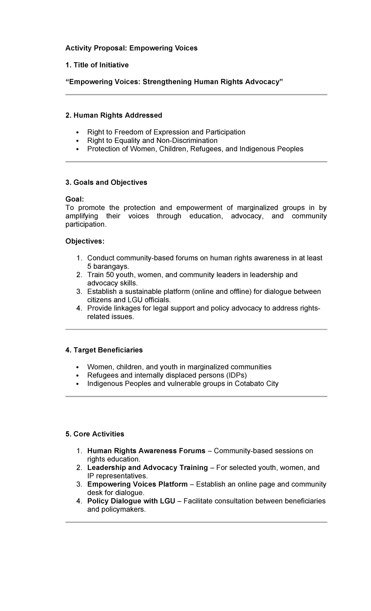 Activity Proposal: Empowering Voices for Human Rights Advocacy - Studocu
