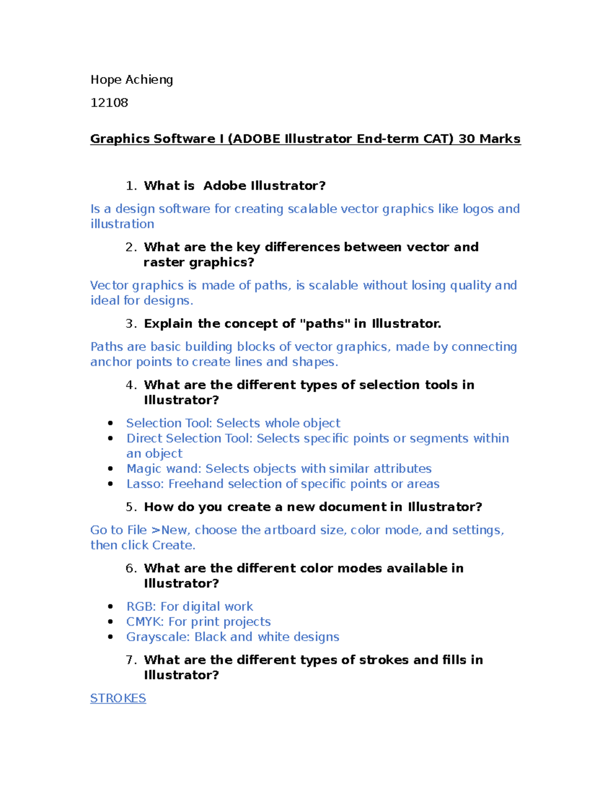 Graphics Software I (ADOBE Illustrator) End-Term CAT Study Guide - Studocu