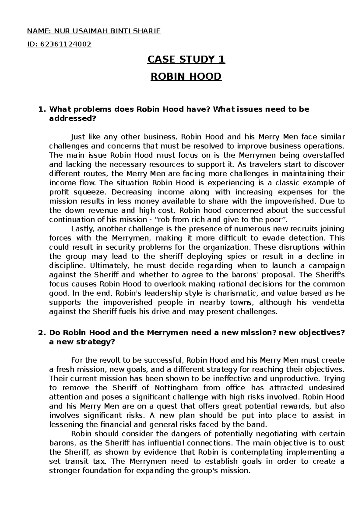 CASE Study 1: Strategic Analysis of Robin Hood's Leadership Challenges ...