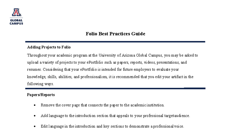Folio Best Practices Guide: Enhancing Your ePortfolio Projects - Studocu