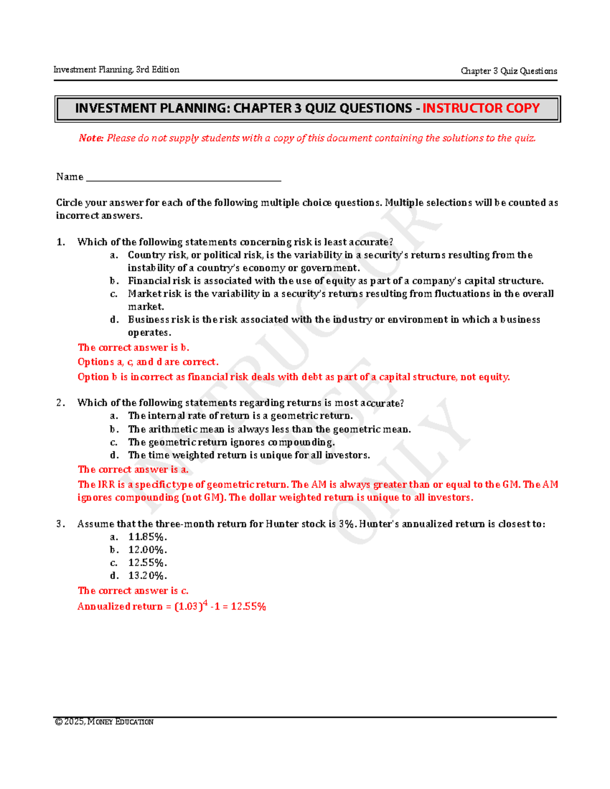 Investment Planning (3rd Ed.) - Chapter 3 Quiz Questions & Answers ...