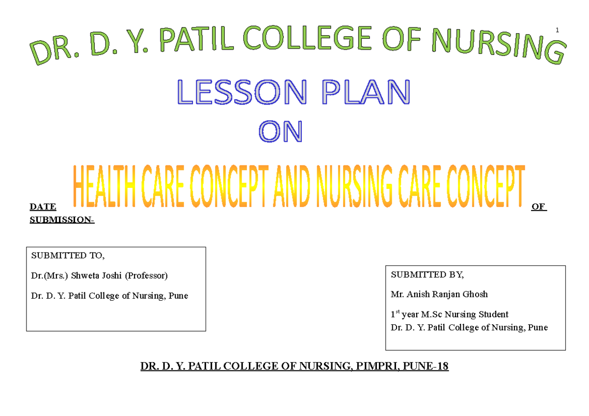 M.Sc Nursing Lesson Plan: Health Care & Nursing Care Concepts - Studocu